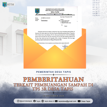 PEMBERITAHUAN TERKAIT PEMBUANGAN SAMPAH DI TPS 3R DESA TAPIS - Desa Tapis